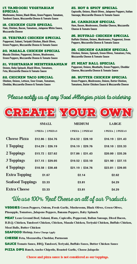 Menu – Hope Pizza Place