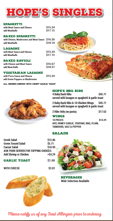 Menu – Hope Pizza Place