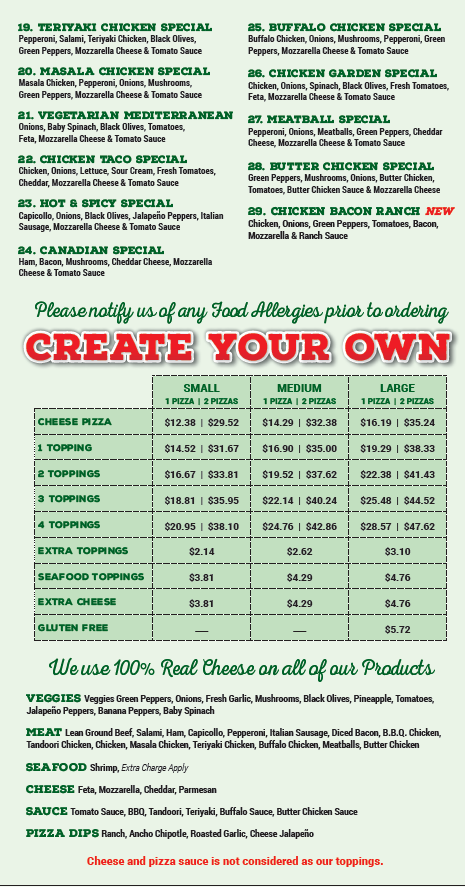 Menu – Hope Pizza Place