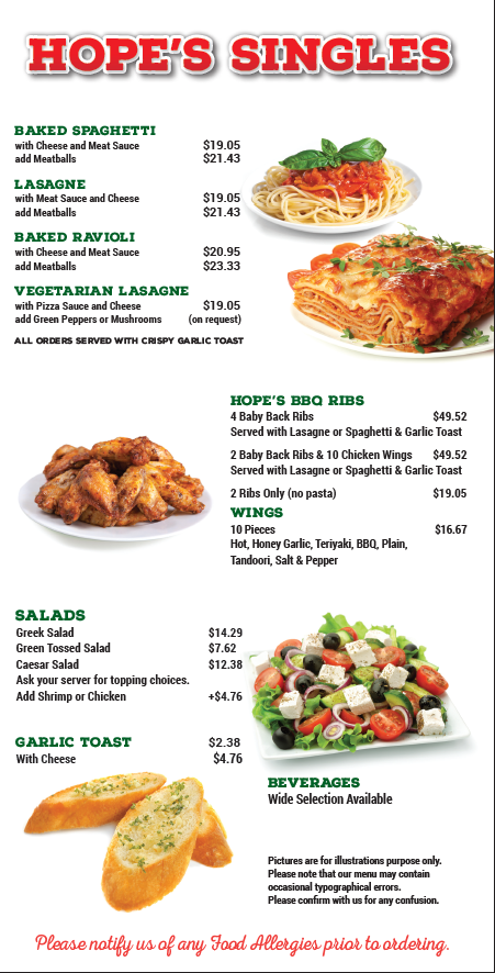 Menu – Hope Pizza Place